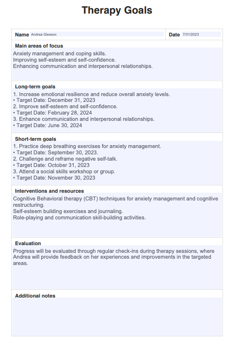 Therapy Goals Template & Example | Free PDF Download